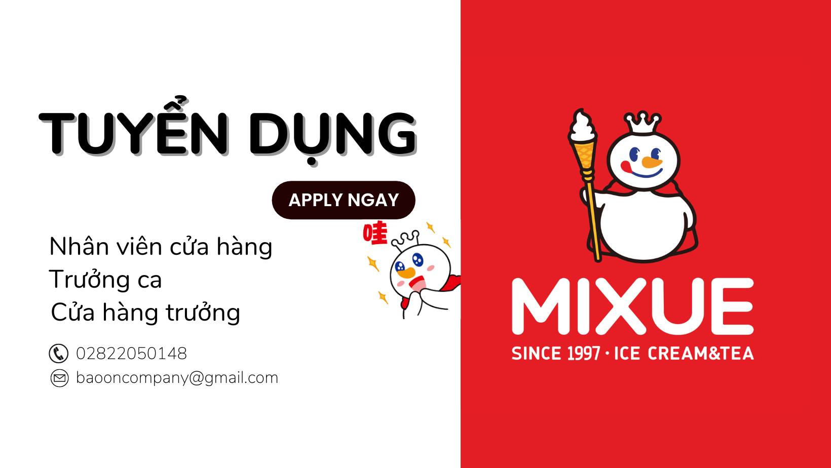 Mixue tuyển dụng 08/2024 (7 đang tuyển) : lương + reviews
